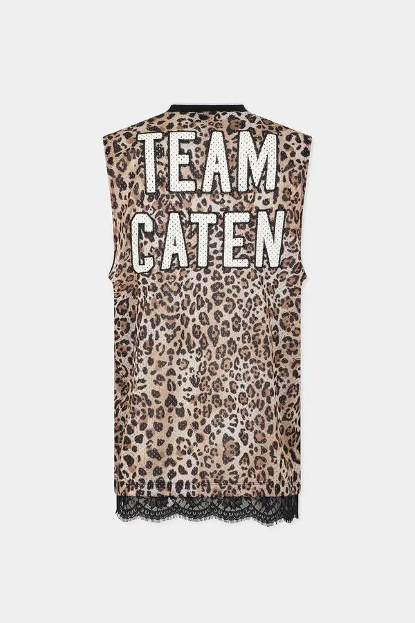 Dsquared2 Wild2" Leopard Print Cigarette Fit T-shirt With Lace Trim