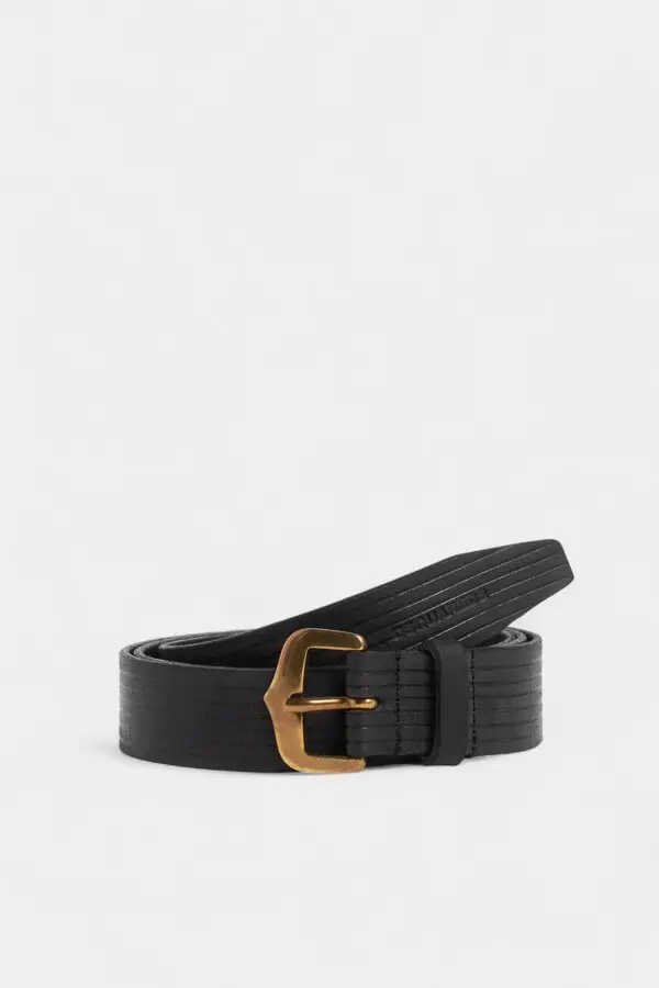 Dsquared2 Distressed Leather Belt With Vintage Buckle - Black