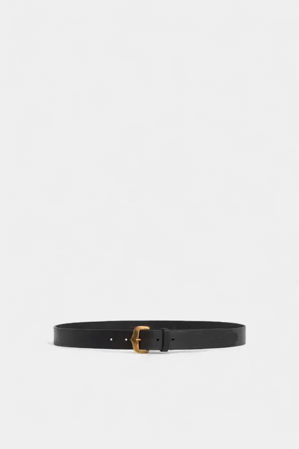 Dsquared2 Distressed Leather Belt With Vintage Buckle - Black