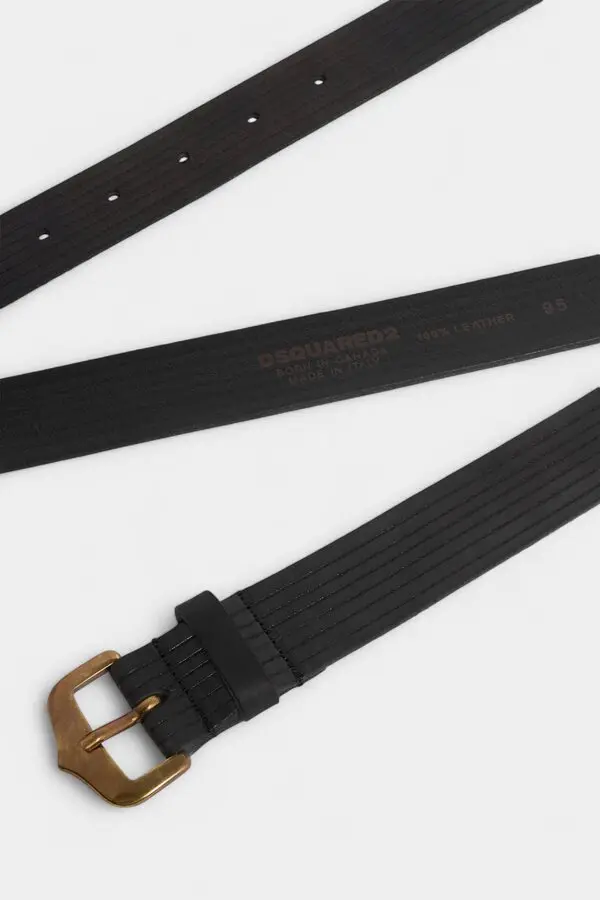 Dsquared2 Distressed Leather Belt With Vintage Buckle - Black