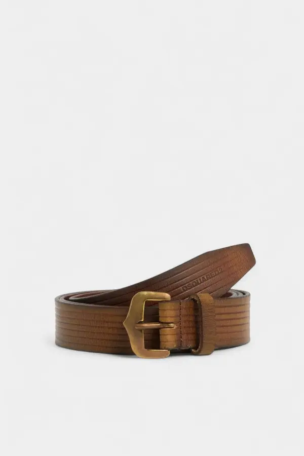 Dsquared2 Distressed Leather Belt With Vintage Buckle - Brown