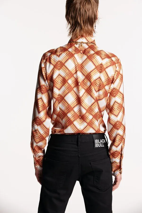 Dsquared2 Easy Slim 70's Shirt With Geometric Print And Tie Neck
