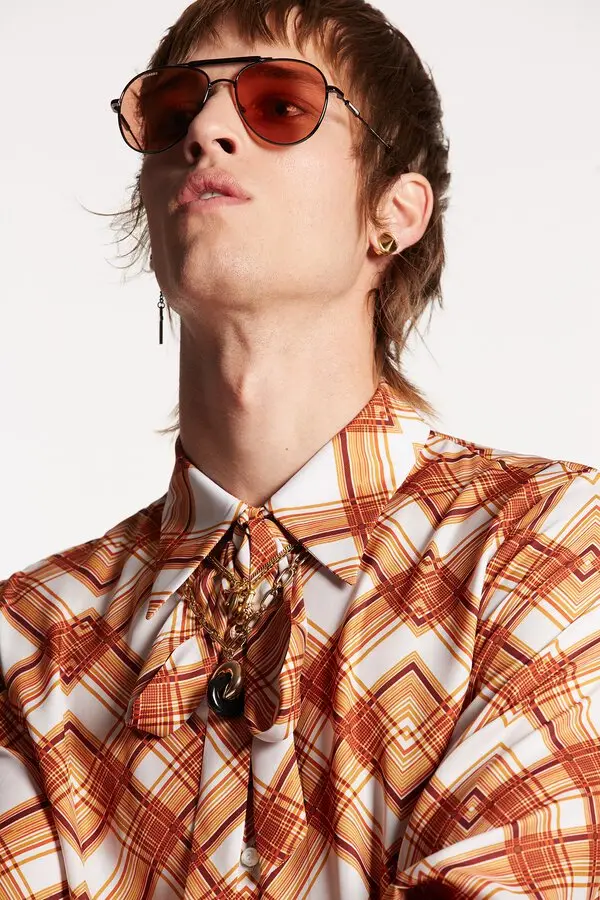Dsquared2 Easy Slim 70's Shirt With Geometric Print And Tie Neck