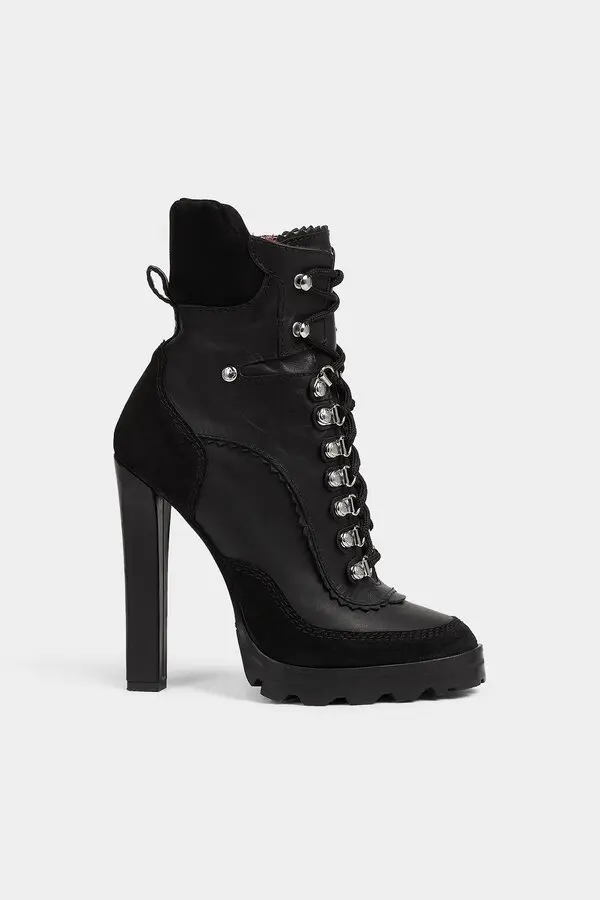 Dsquared2 Leather And Wool Plaid Hiking Ankle Boots - Black