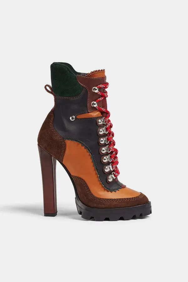 Dsquared2 Leather And Wool Plaid Hiking Ankle Boots - Brown/green