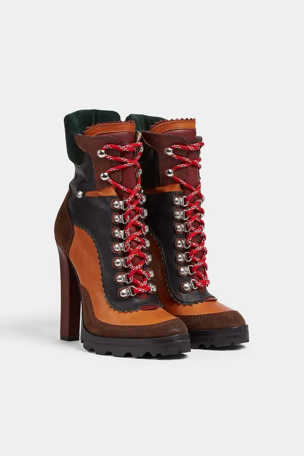 Dsquared2 Leather And Wool Plaid Hiking Ankle Boots - Brown/green