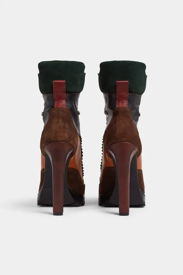 Dsquared2 Leather And Wool Plaid Hiking Ankle Boots - Brown/green