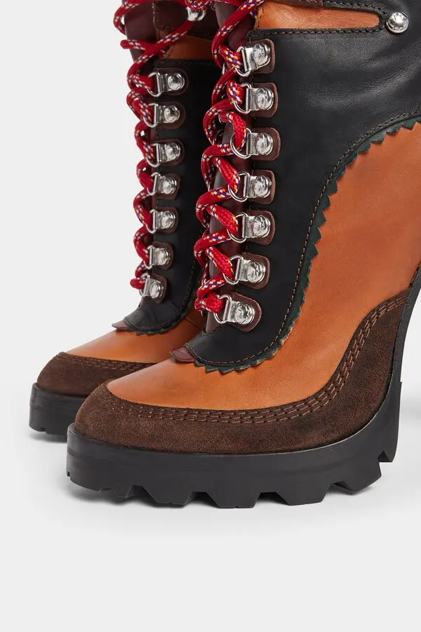 Dsquared2 Leather And Wool Plaid Hiking Ankle Boots - Brown/green