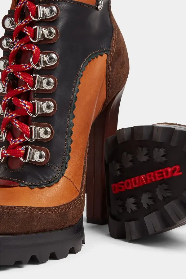 Dsquared2 Leather And Wool Plaid Hiking Ankle Boots - Brown/green