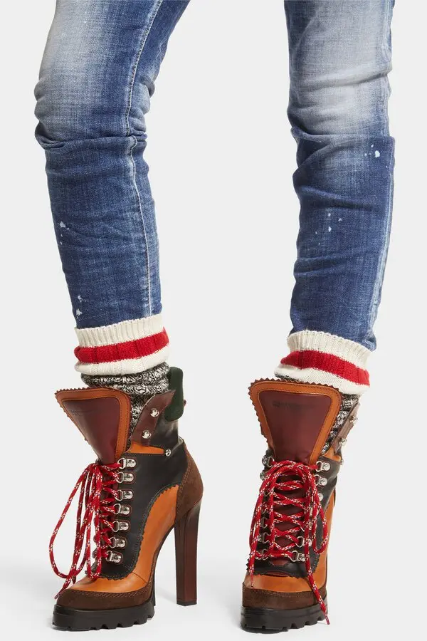 Dsquared2 Leather And Wool Plaid Hiking Ankle Boots - Brown/green