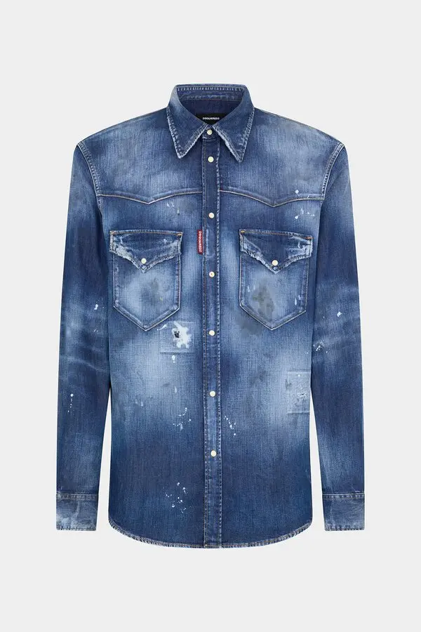 Dsquared2 Distressed Denim Western Shirt - Blue