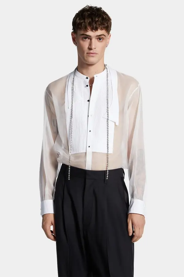 Dsquared2 Sheer Silk Organza Shirt With Dropped Shoulder Bow Detail