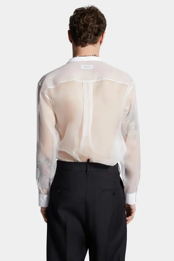 Dsquared2 Sheer Silk Organza Shirt With Dropped Shoulder Bow Detail