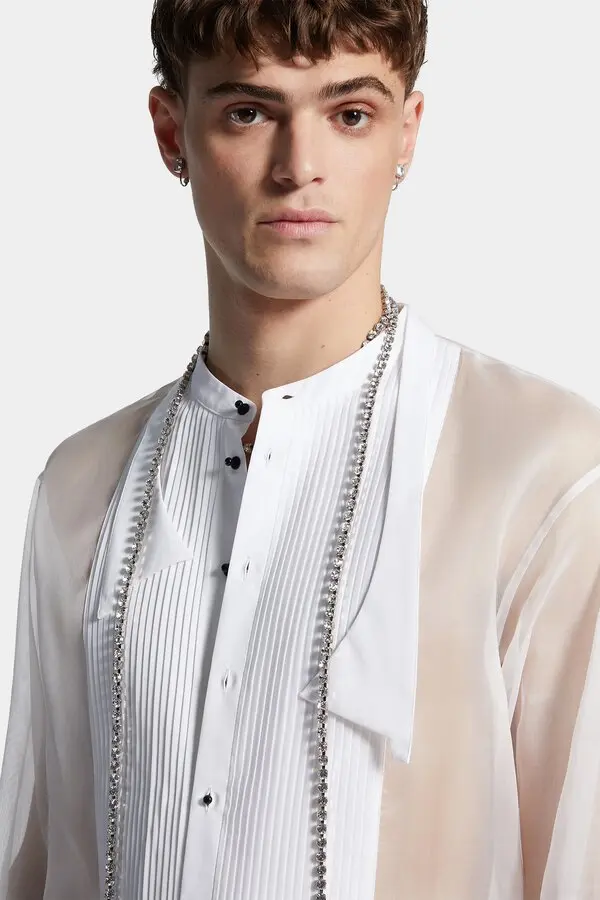 Dsquared2 Sheer Silk Organza Shirt With Dropped Shoulder Bow Detail