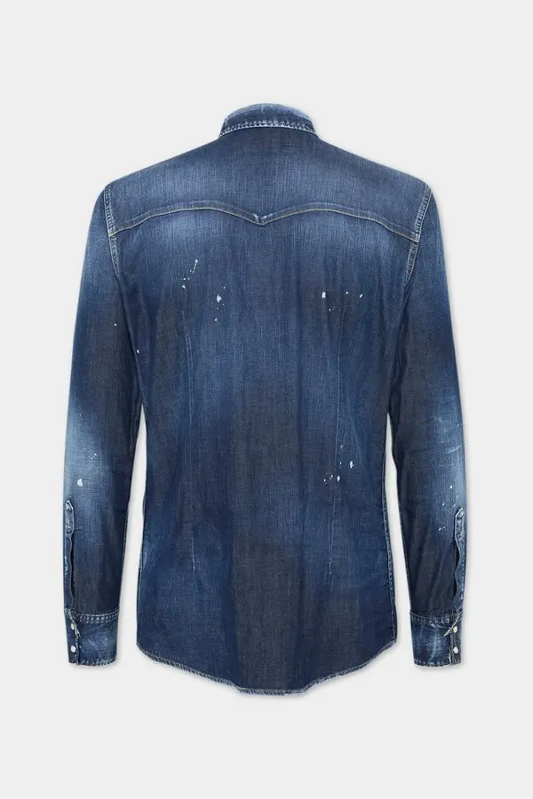 Dsquared2 Stretch Denim Western Shirt With Distressed Detailing