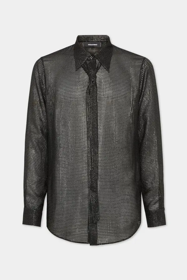Dsquared2 Metallic Striped Silk Shirt With Neck Tie - Black