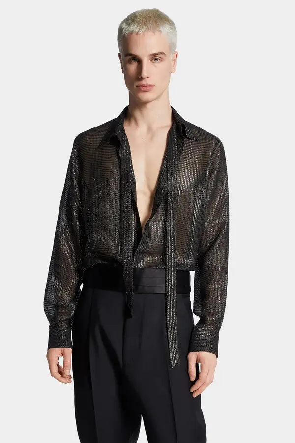 Dsquared2 Metallic Striped Silk Shirt With Neck Tie