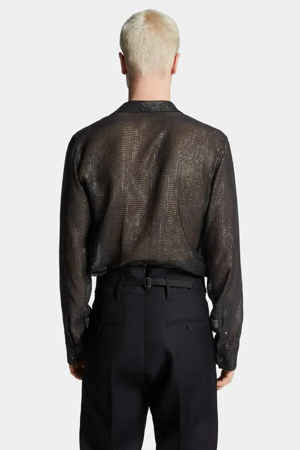 Dsquared2 Metallic Striped Silk Shirt With Neck Tie