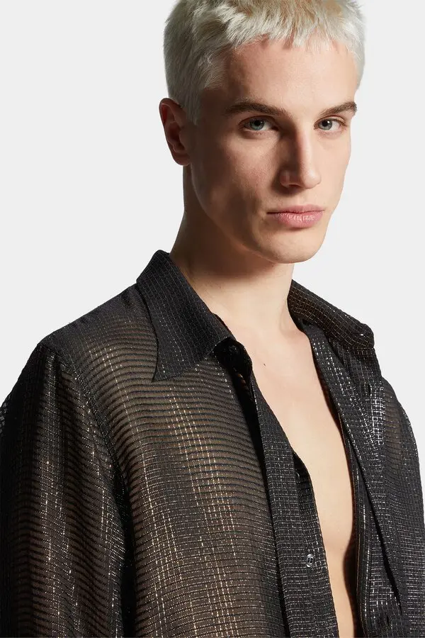 Dsquared2 Metallic Striped Silk Shirt With Neck Tie