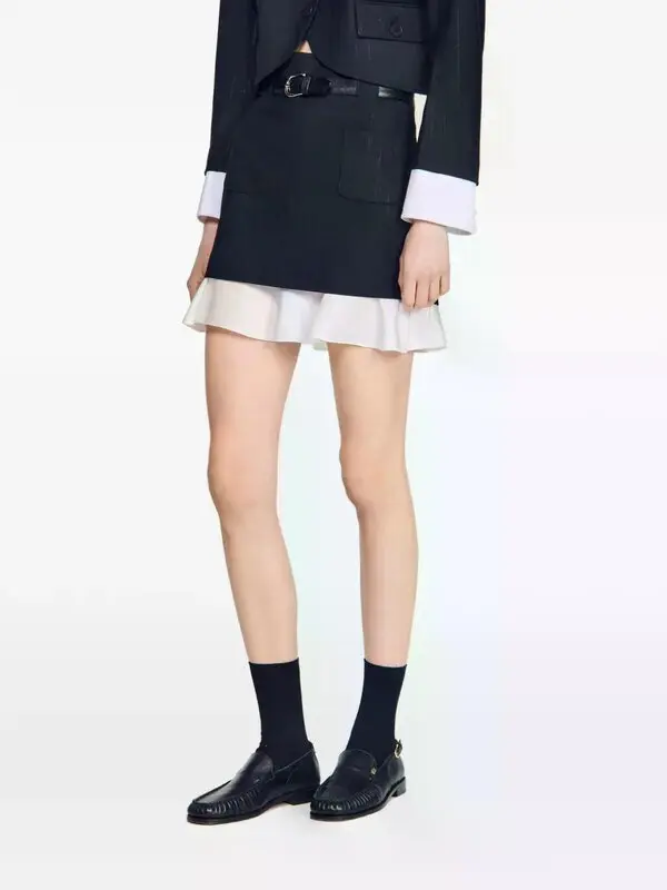 Sandro Pinstripe Ruffled Hem Skirt