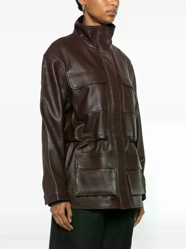 Sandro Oversized Stand-up Collar Leather Jacket