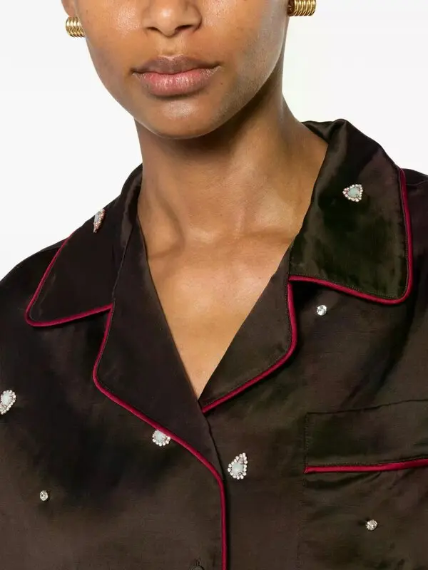 Sandro Rhinestone Embroidered Piped-trim Shirt