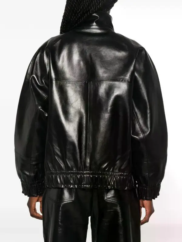 Sandro Oversized Leather Jacket With Stand-up Collar