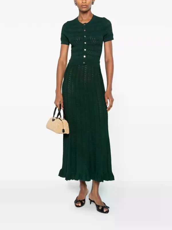 Sandro Pointelle-knit Ruffled Midi Dress