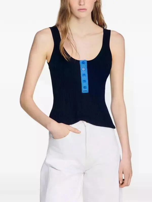 Sandro Ribbed Knit Contrast-placket Sweater