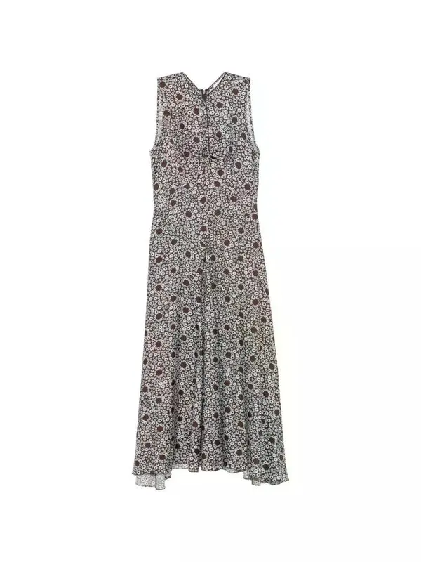 Sandro Floral Print V-neck Sleeveless Pleated Midi Dress