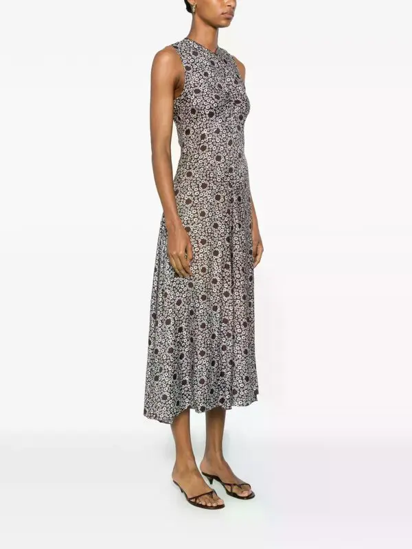 Sandro Floral Print V-neck Sleeveless Pleated Midi Dress