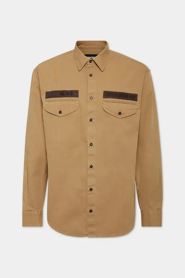 Dsquared2 Military Shirt With Embroidered Patches - Beige
