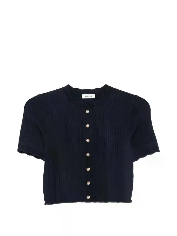 Sandro Pointelle Knit Cropped Cardigan