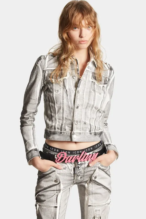 Dsquared2 Icon White Coal Wash Denim Jacket