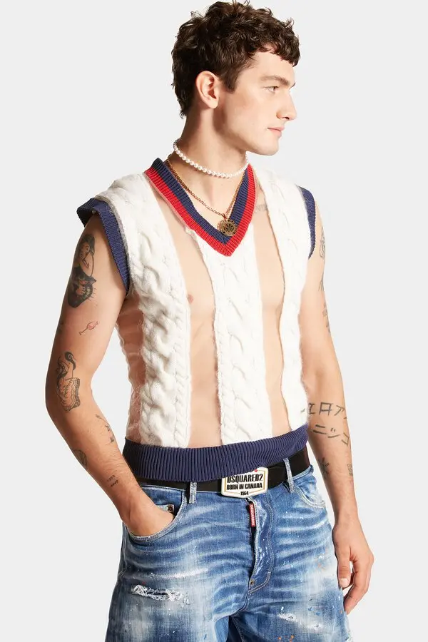 Dsquared2 Mohair Cable-knit Vest With Transparent Panels
