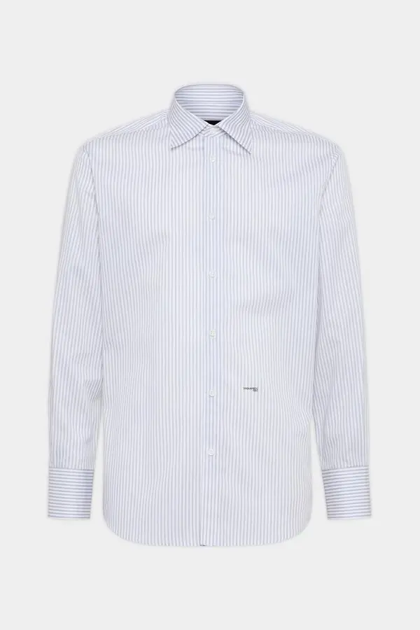 Dsquared2 Striped Cotton Shirt With Micro Logo Print - Blue