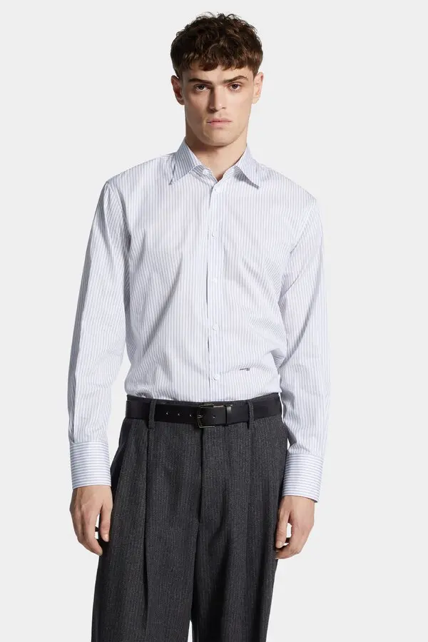Dsquared2 Striped Cotton Shirt With Micro Logo Print - Blue