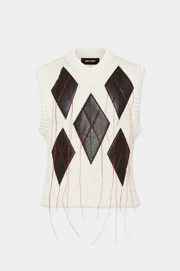Dsquared2 Magliano X Leather Argyle Knit Vest - Black