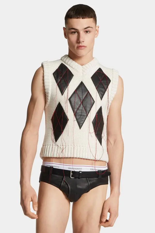 Dsquared2 Magliano X Leather Argyle Knit Vest