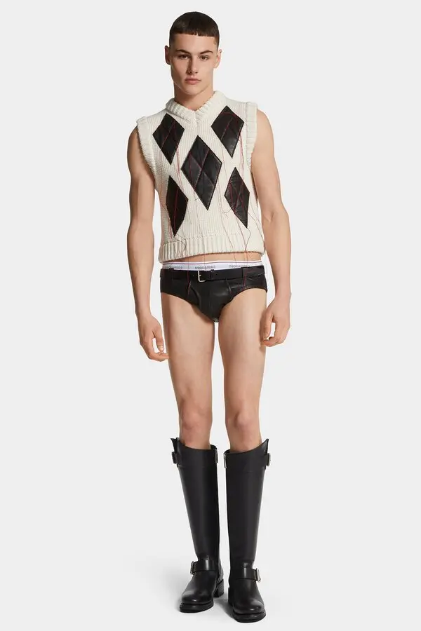 Dsquared2 Magliano X Leather Argyle Knit Vest