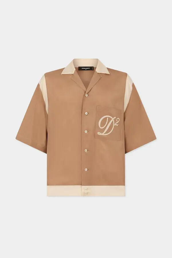 Dsquared2 Embroidered Pocket Silk Bowling Shirt - Beige