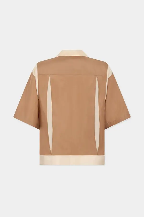 Dsquared2 Embroidered Pocket Silk Bowling Shirt - Beige