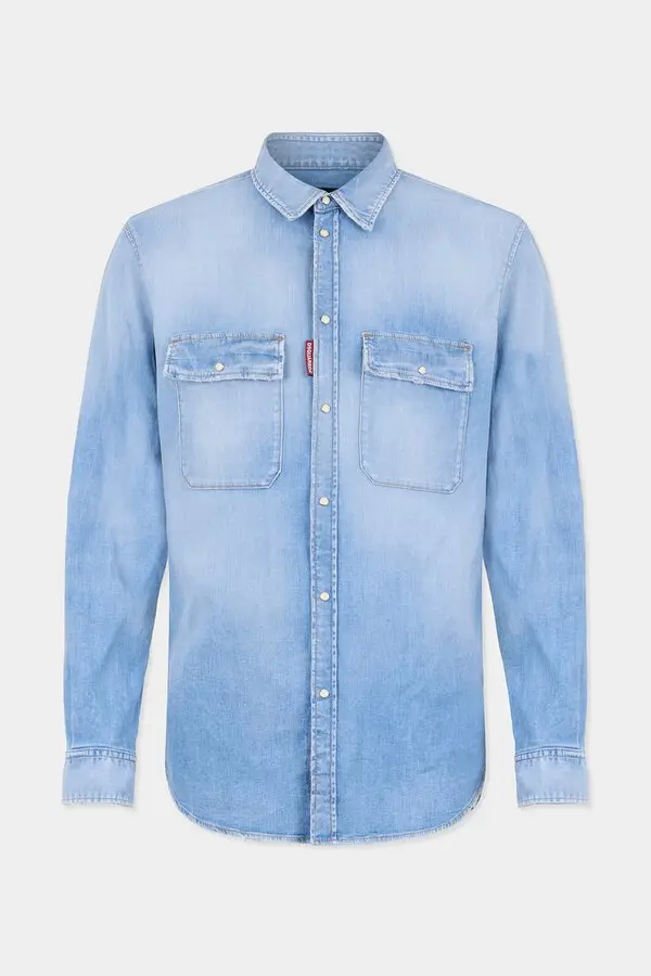 Dsquared2 Light Wash Distressed Denim Shirt