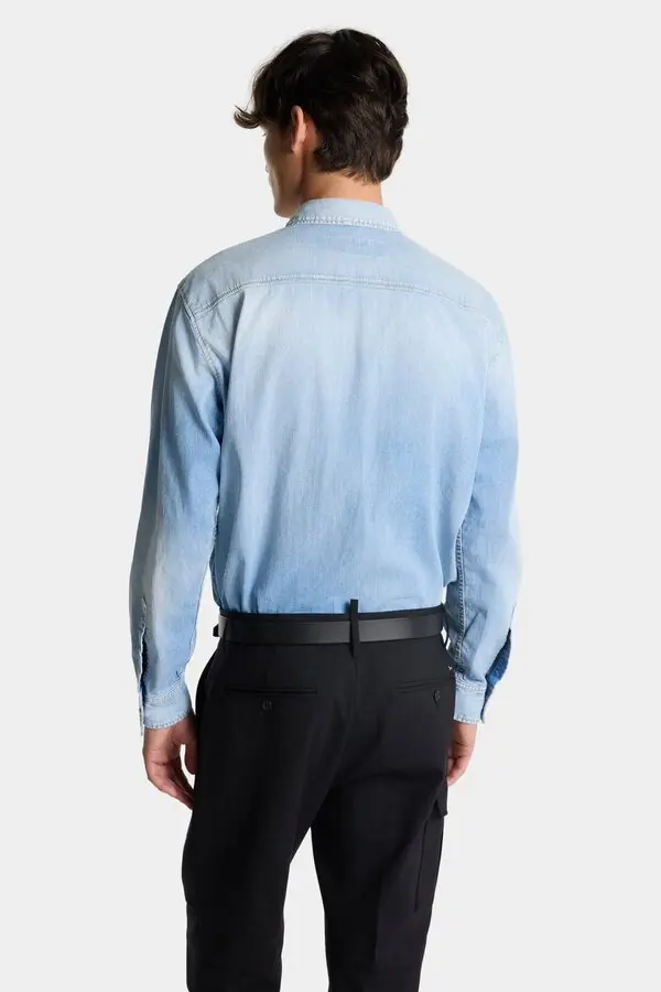 Dsquared2 Light Wash Distressed Denim Shirt