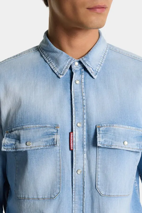 Dsquared2 Light Wash Distressed Denim Shirt
