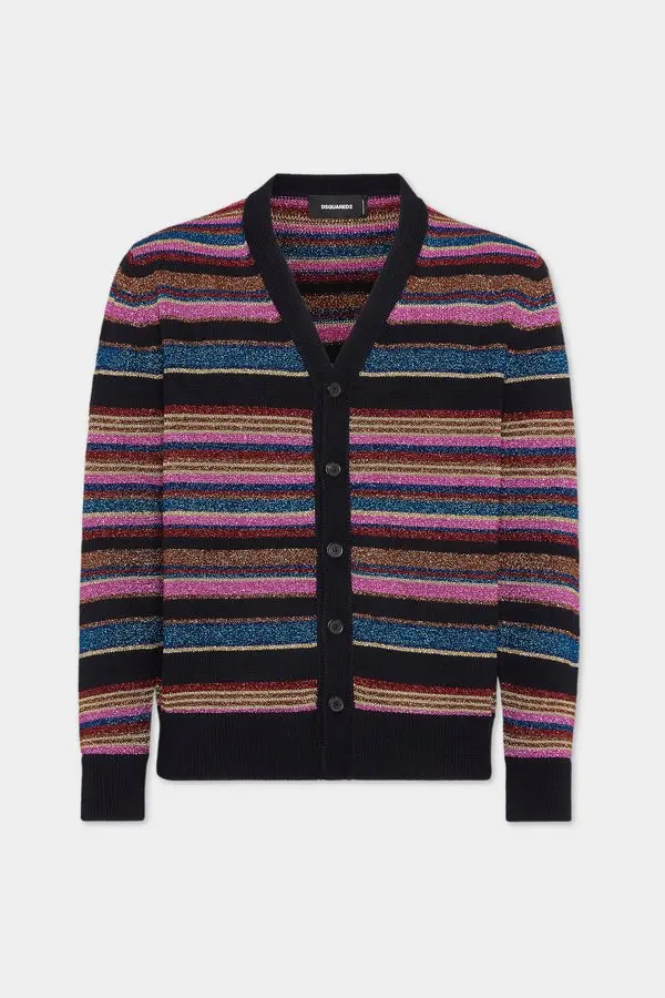 Dsquared2 Striped Metallic Yarn Cardigan - Black