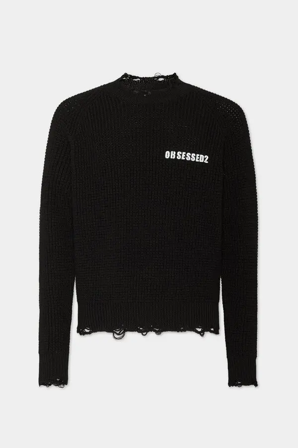 Dsquared2 Obsessed" Distressed Knit Pullover - Black