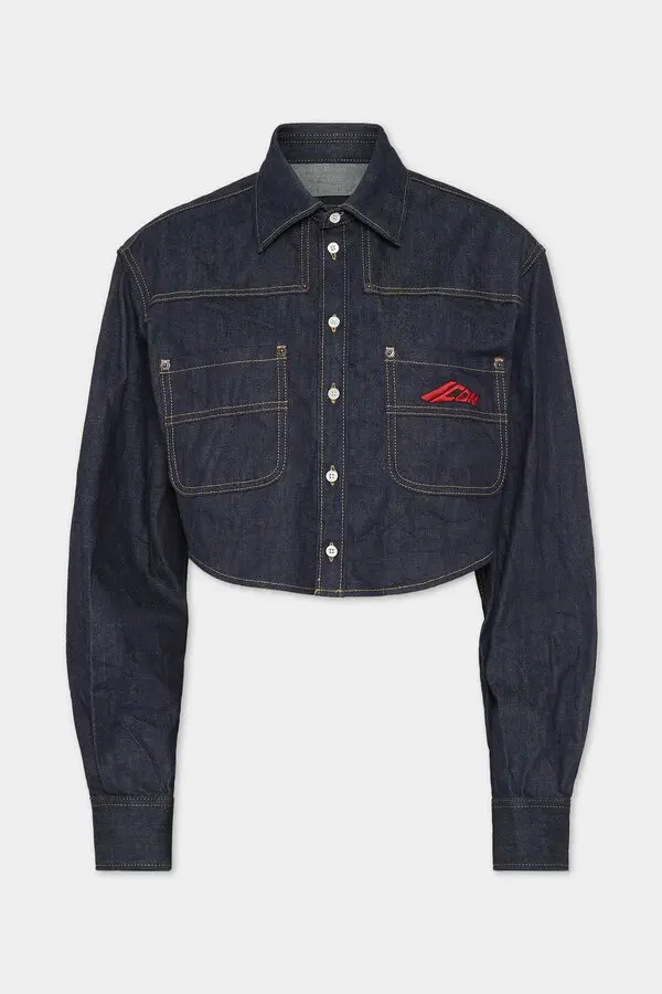 Dsquared2 Dark Wash Icon Cropped Denim Shirt - Blue