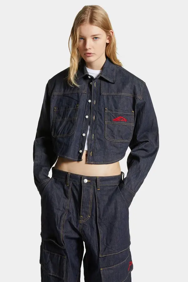 Dsquared2 Dark Wash Icon Cropped Denim Shirt