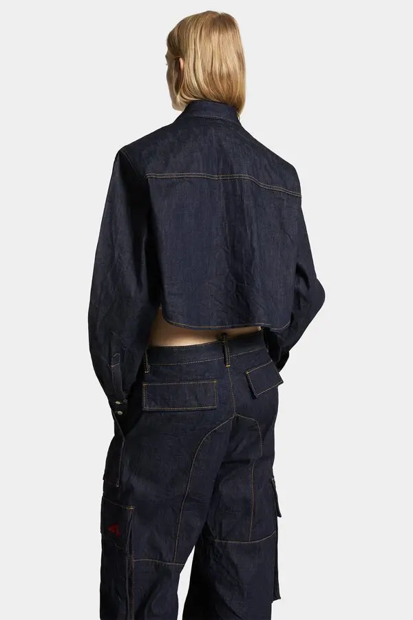 Dsquared2 Dark Wash Icon Cropped Denim Shirt